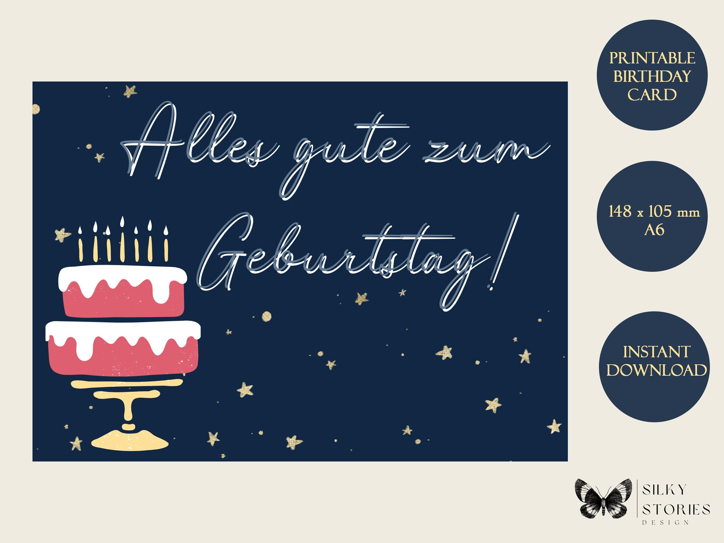 Printable Birthday Card in German, Digital Card, German Birthday Card ...