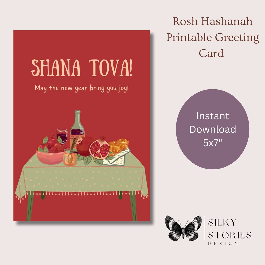 Printable Rosh Hashanah Card With Rosh Hashanah Table, Jewish New Year ...