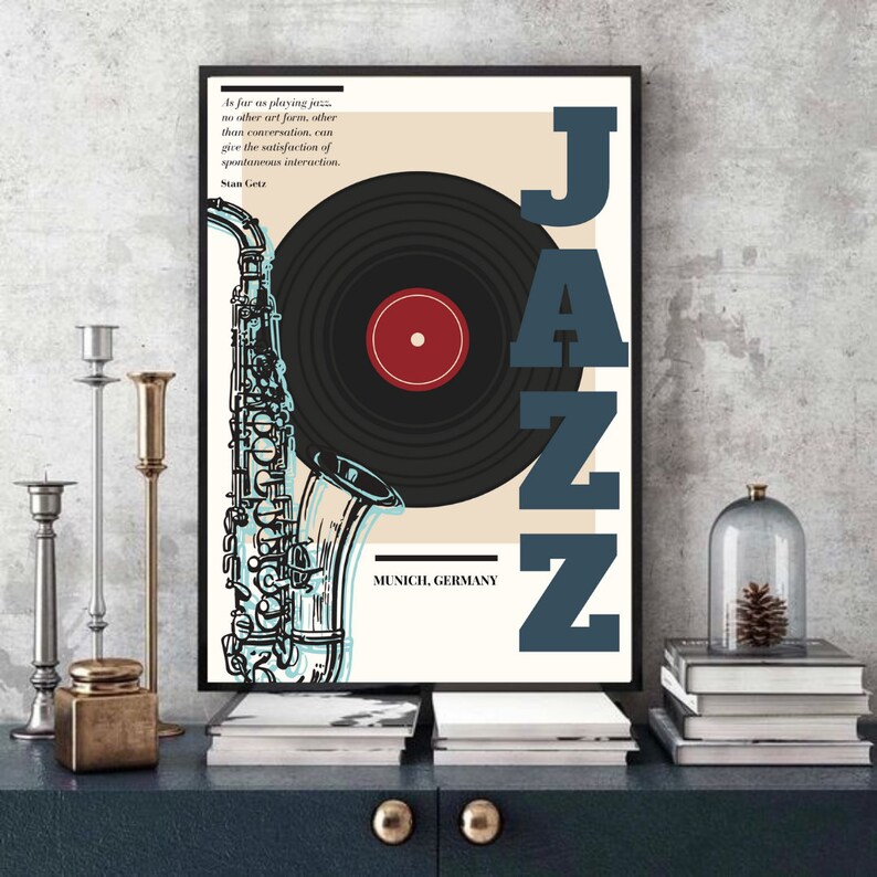 Printable Vintage Wall Decor, Musical Wall Art, Digital Jazz Print ...