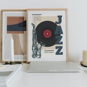 Printable Vintage Wall Decor, Musical Wall Art, Digital Jazz Print ...