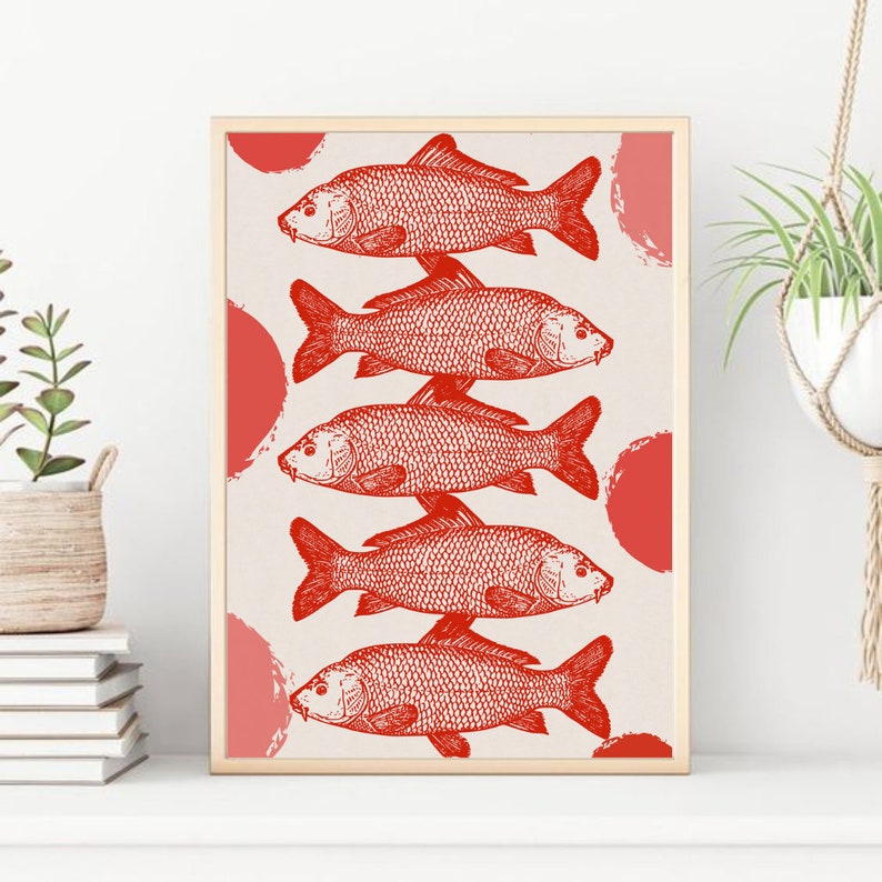 Printable Wall Art, Fish Wall Art, Red Fish Print, Living Room Decor ...