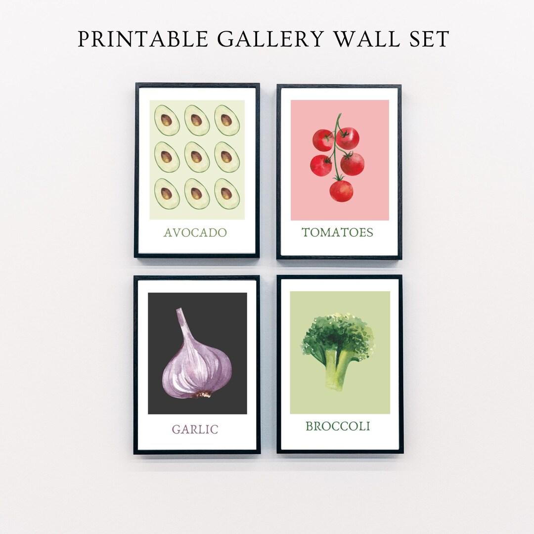 Printable Gallery Wall Set of 4 Prints, Kitchen Wall Decor, Vegetables ...