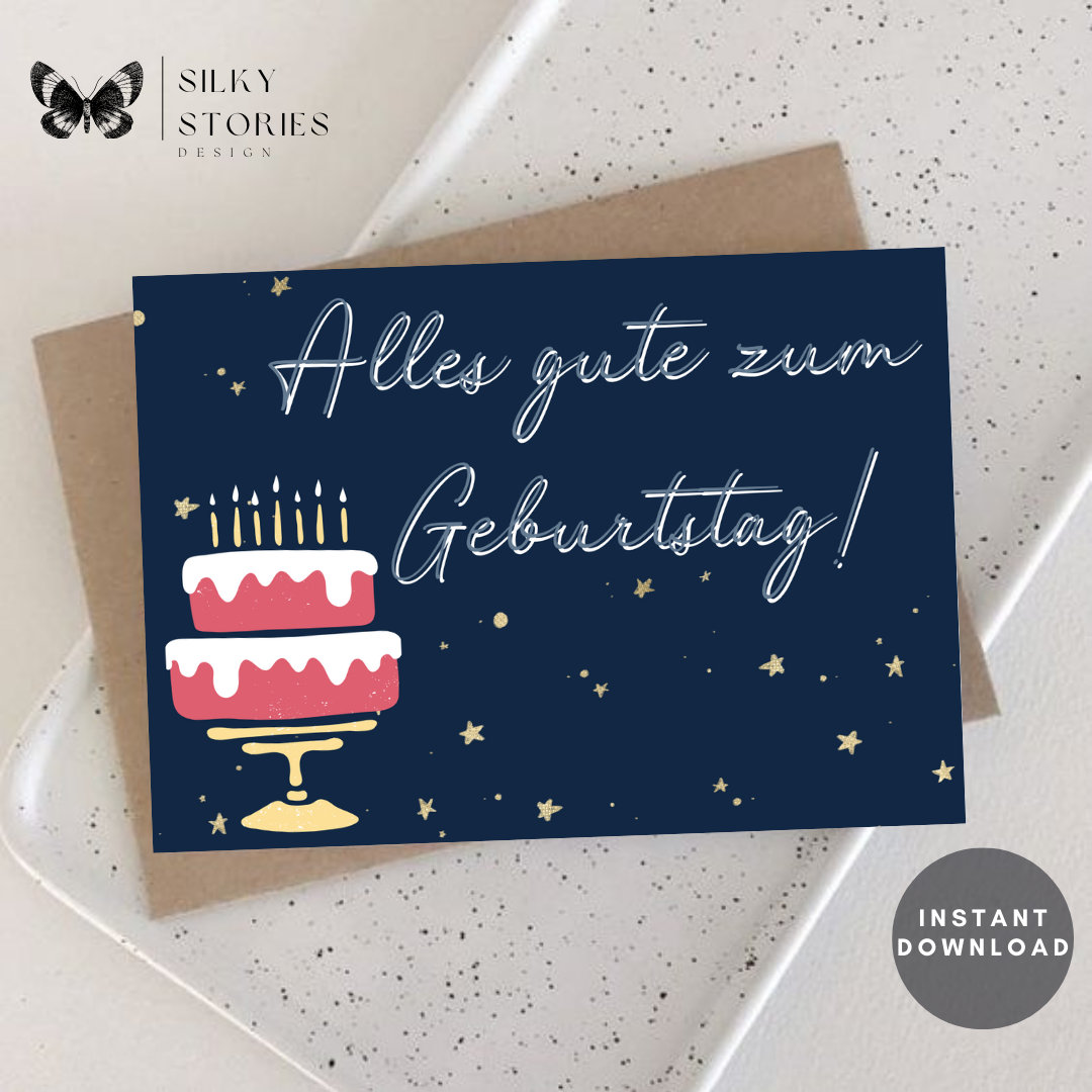Printable Birthday Card in German, Digital Card, German Birthday Card ...