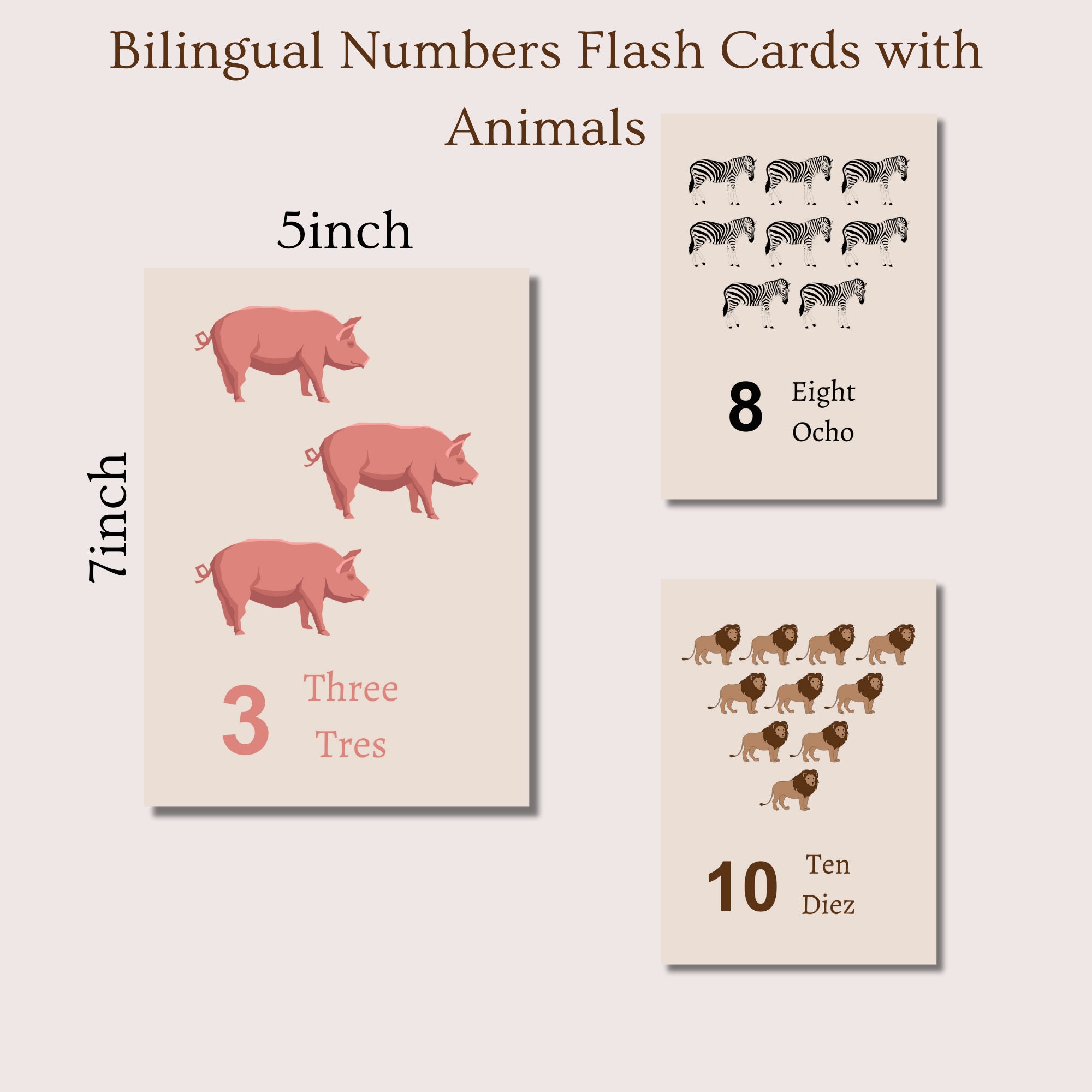 Printable Bilingual Flash Card Educational Card Set Numbers - Etsy