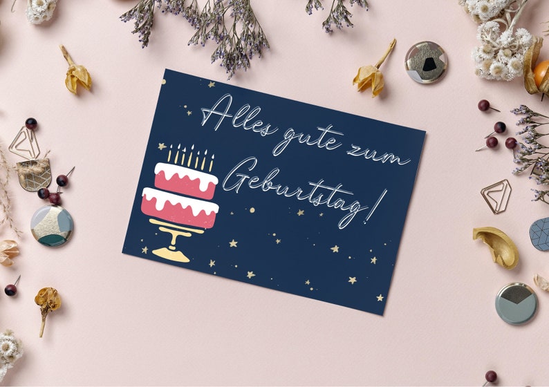 Printable Birthday Card in German, Digital Card, German Birthday Card ...
