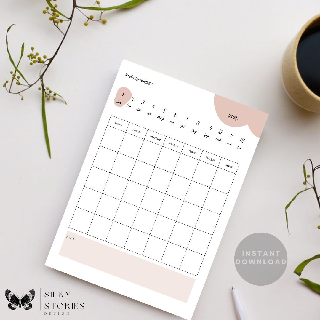Printable Undated Pink Monthly Planner Printable Planner - Etsy