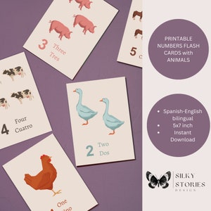 Printable Bilingual Flash Card Educational Card Set Numbers - Etsy