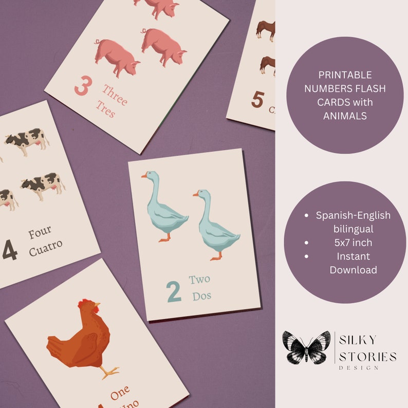Printable Bilingual Flash Card Educational Card Set Numbers - Etsy