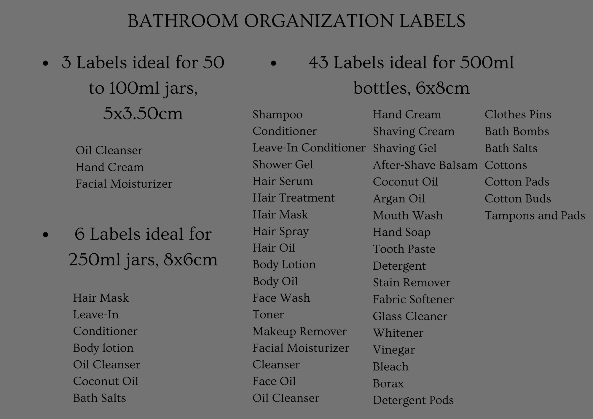 Printable Customizable Black Bathroom Labels, Personalized Cosmetic ...