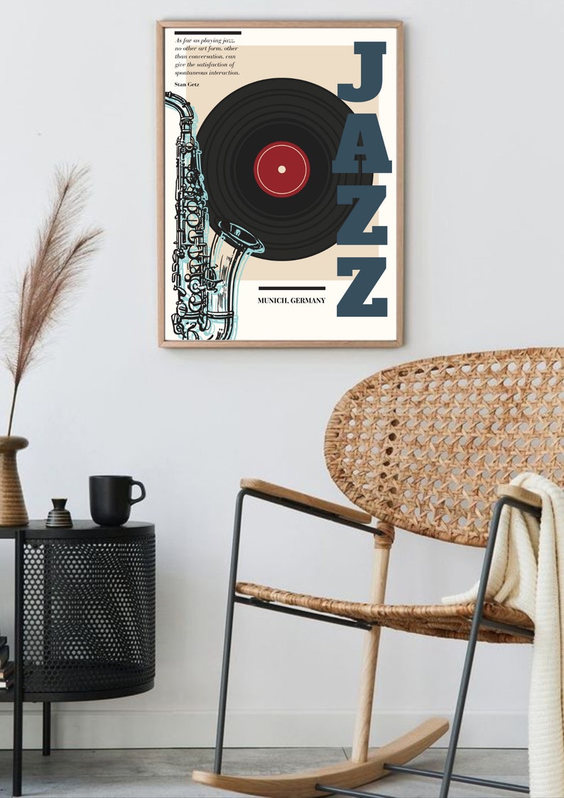 Printable Vintage Wall Decor, Musical Wall Art, Digital Jazz Print ...