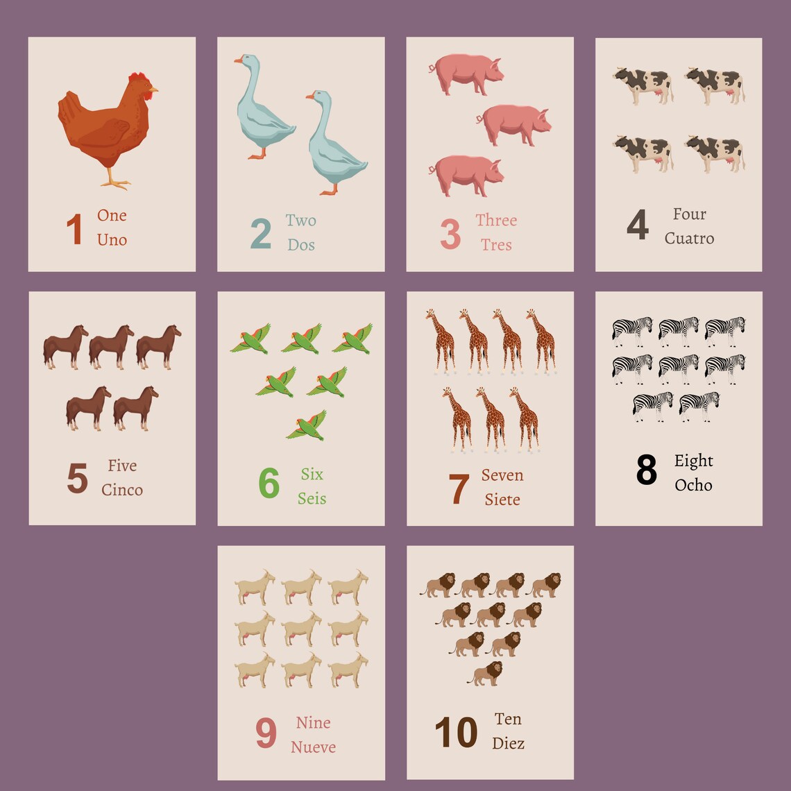 Printable Bilingual Flash Card Educational Card Set Numbers - Etsy