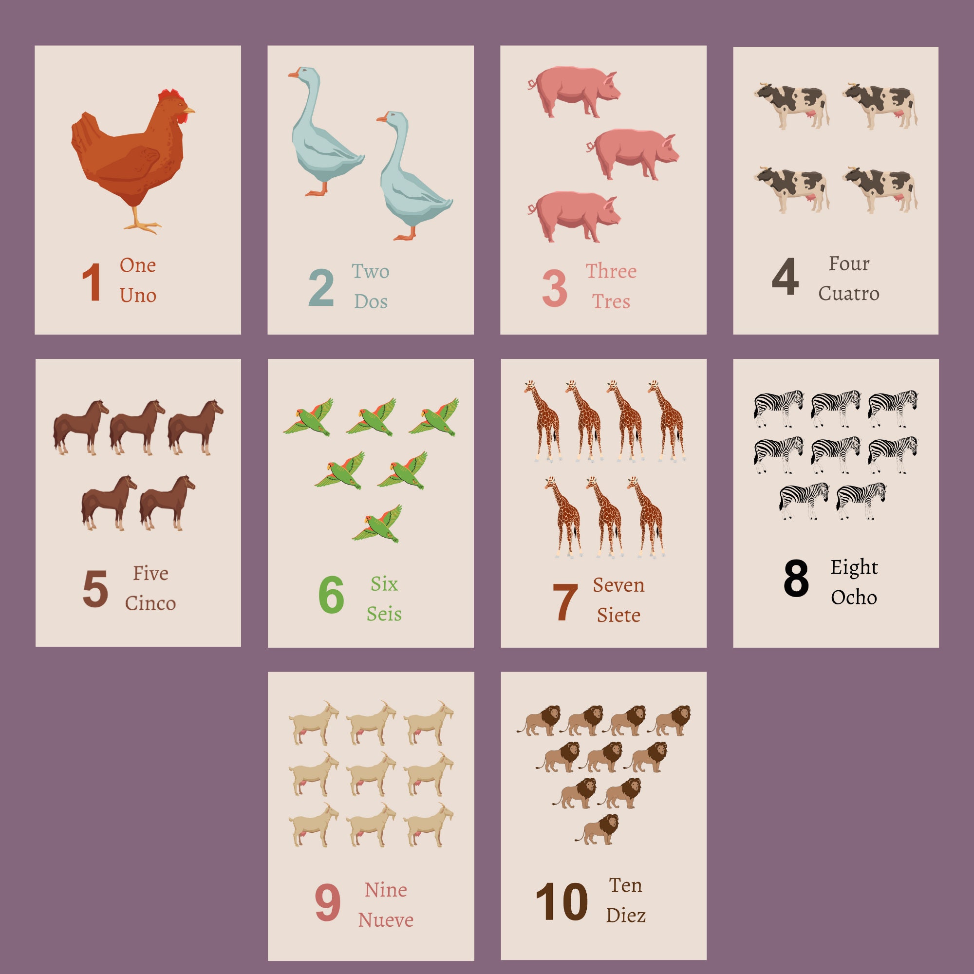 Printable Bilingual Flash Card Educational Card Set Numbers - Etsy