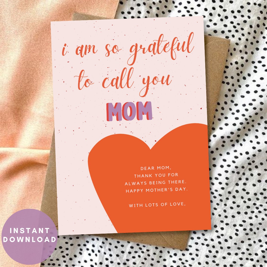 Printable Mother's Day Card: Grateful Mom Message (PDF & PNG) - Etsy
