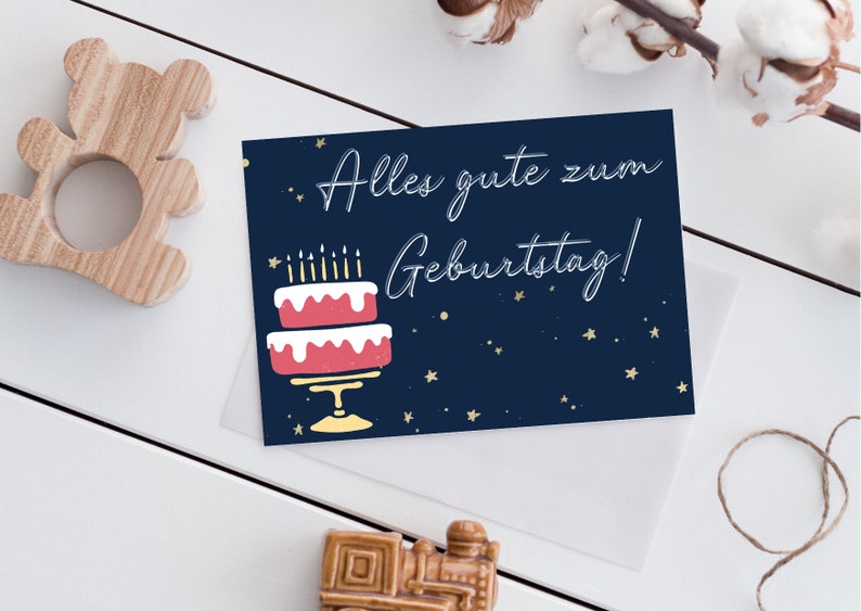 Printable Birthday Card in German, Digital Card, German Birthday Card ...