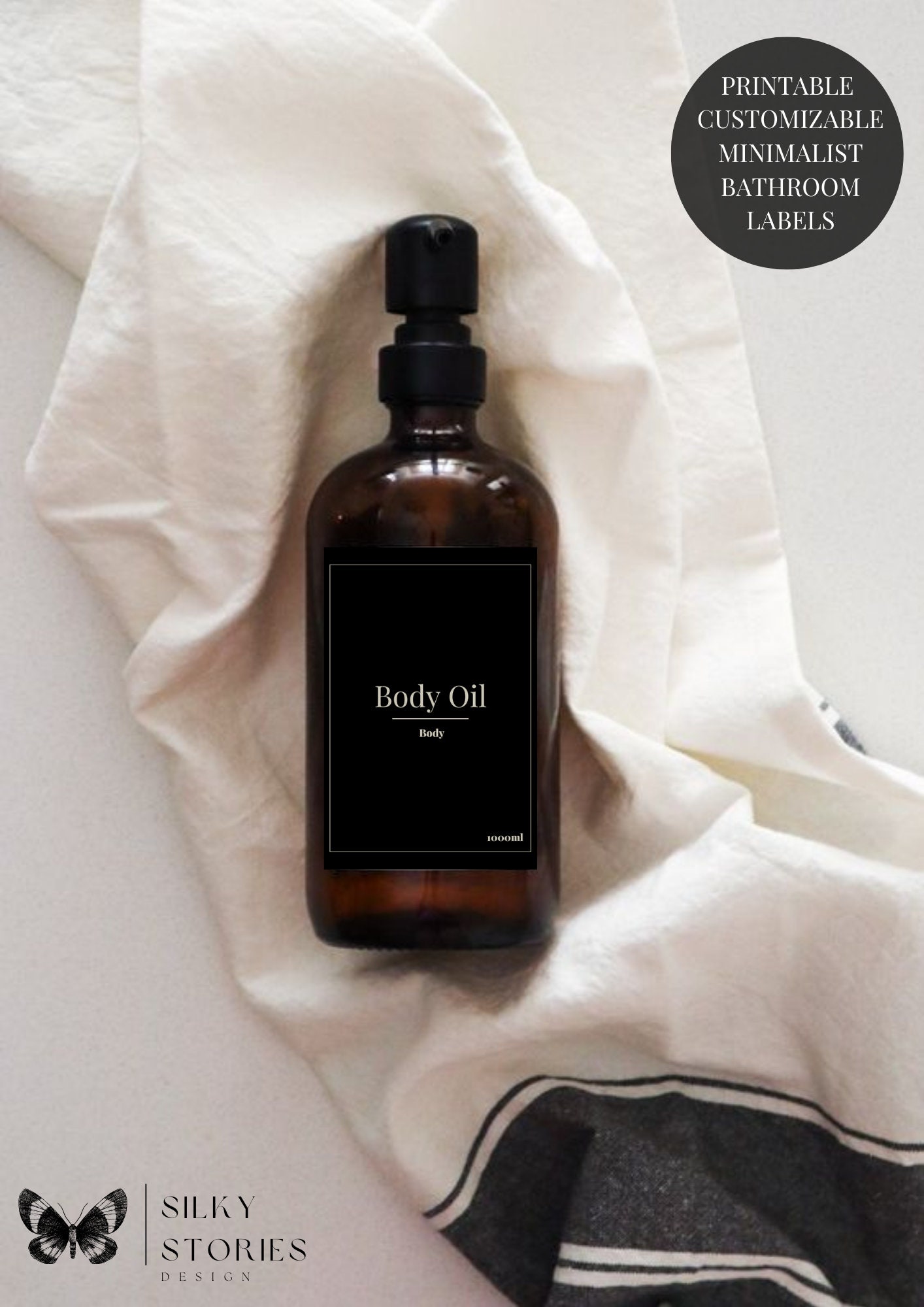 Printable Customizable Black Bathroom Labels, Personalized Cosmetic ...