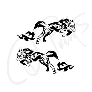 Wolf Set of 2 Car Decal Wolf Car Sticker Tribal Wolf Sticker Flame Car ...