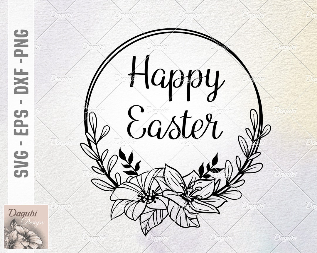 Happy Easter Frame SVG Wild Flowers Wreath Design, Simple SVG Files for ...