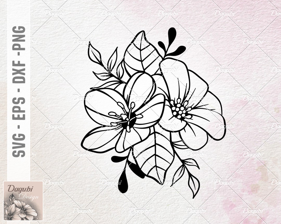 Simple Wild Flowers SVG File for Cricut and Silhouette, Line Drawing ...