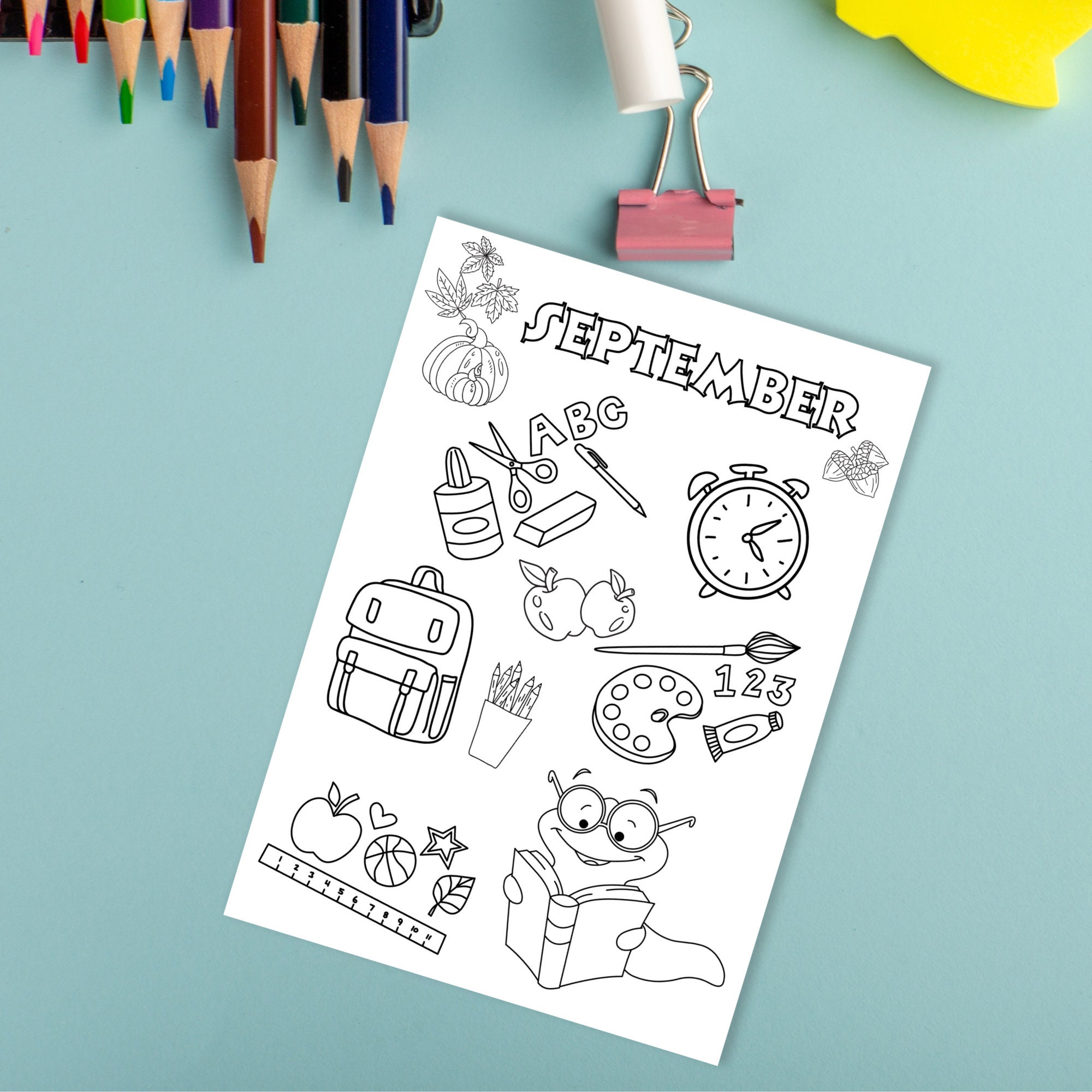 Back-to-school September Fun/ Printable Kids Coloring Page - Etsy