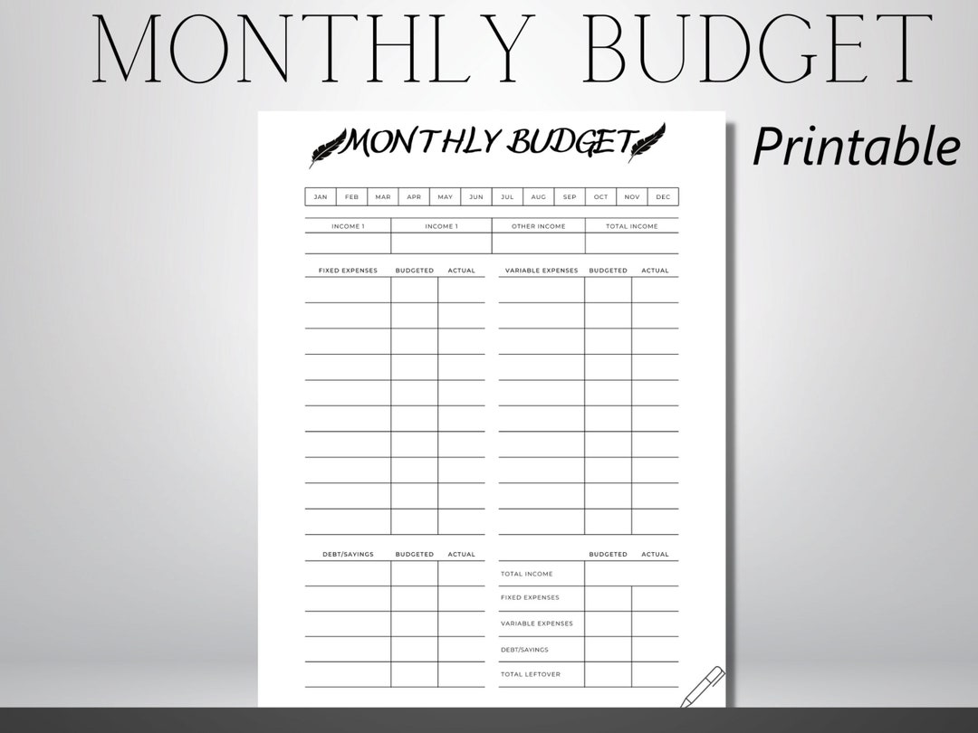 Printable Monthly Budget, Monthly Income & Expense Recorder, Monthly ...