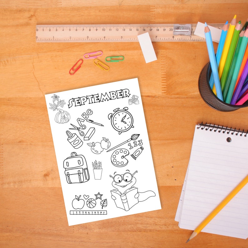 Back-to-school September Fun/ Printable Kids Coloring Page - Etsy