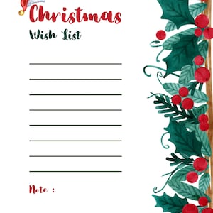 Printable Christmas Wish List, Digital Download, Christmas Gift List ...