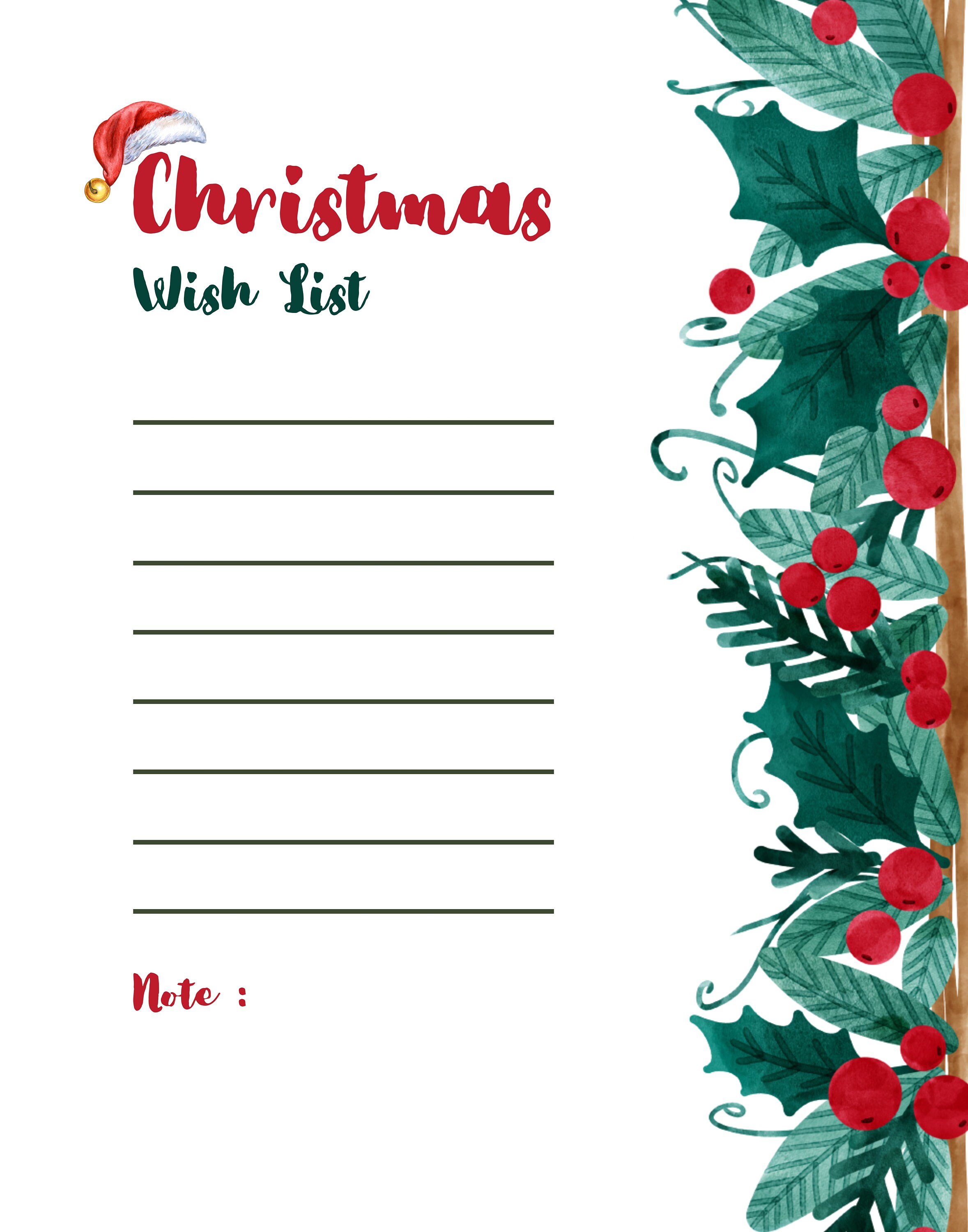 Printable Christmas Wish List, Digital Download, Christmas Gift List ...