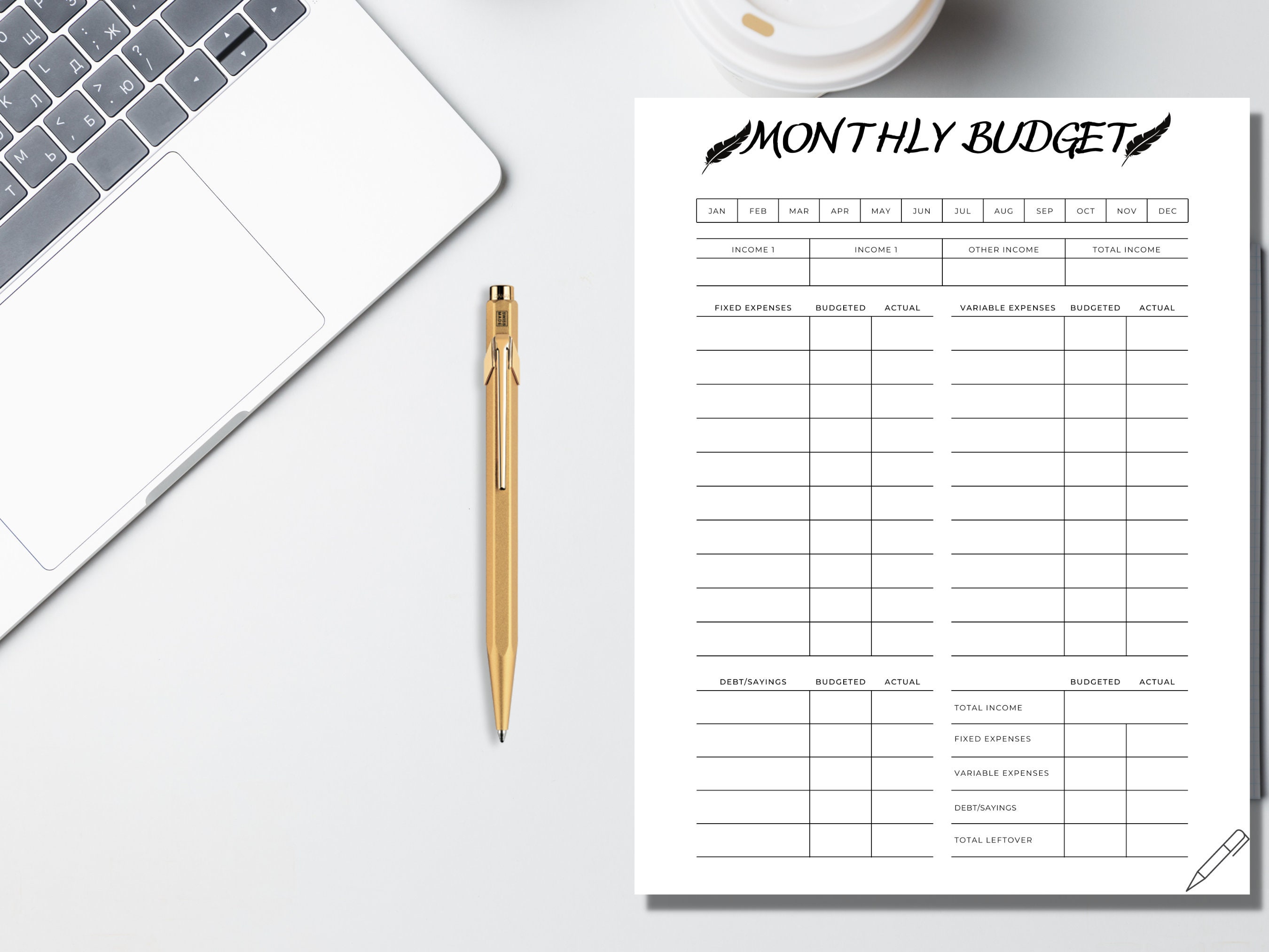 Printable Monthly Budget, Monthly Income & Expense Recorder, Monthly ...
