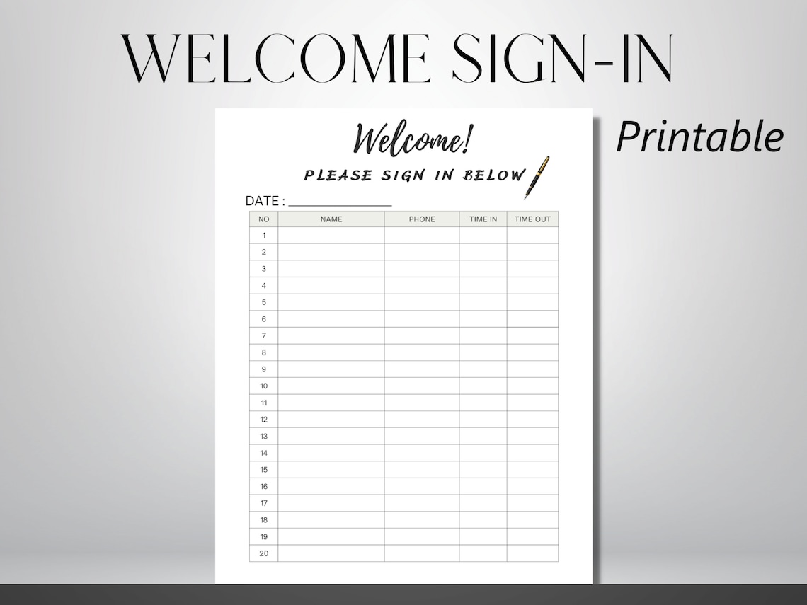 Printable Sign in Sheet, Instant Download, Welcome Sign in Sheet, Canva ...