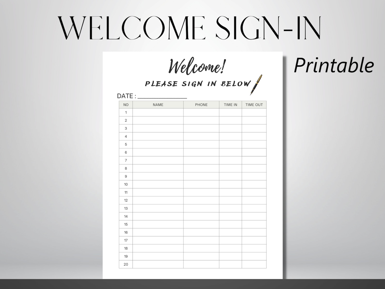 Printable Sign in Sheet, Instant Download, Welcome Sign in Sheet, Canva ...