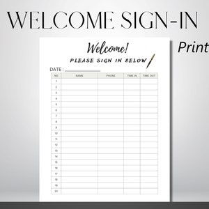Printable Sign in Sheet, Instant Download, Welcome Sign in Sheet, Canva ...