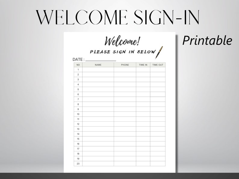 Printable Sign in Sheet, Instant Download, Welcome Sign in Sheet, Canva ...