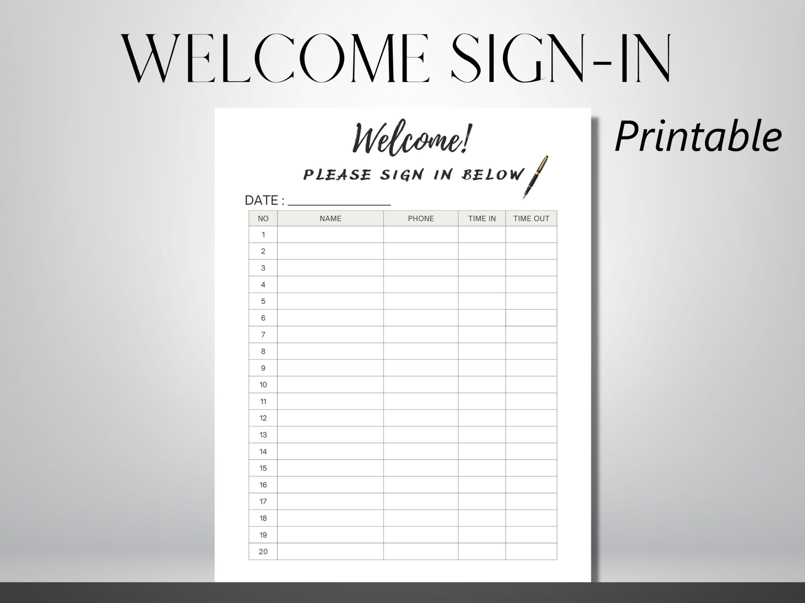 Printable Sign in Sheet, Instant Download, Welcome Sign in Sheet, Canva ...