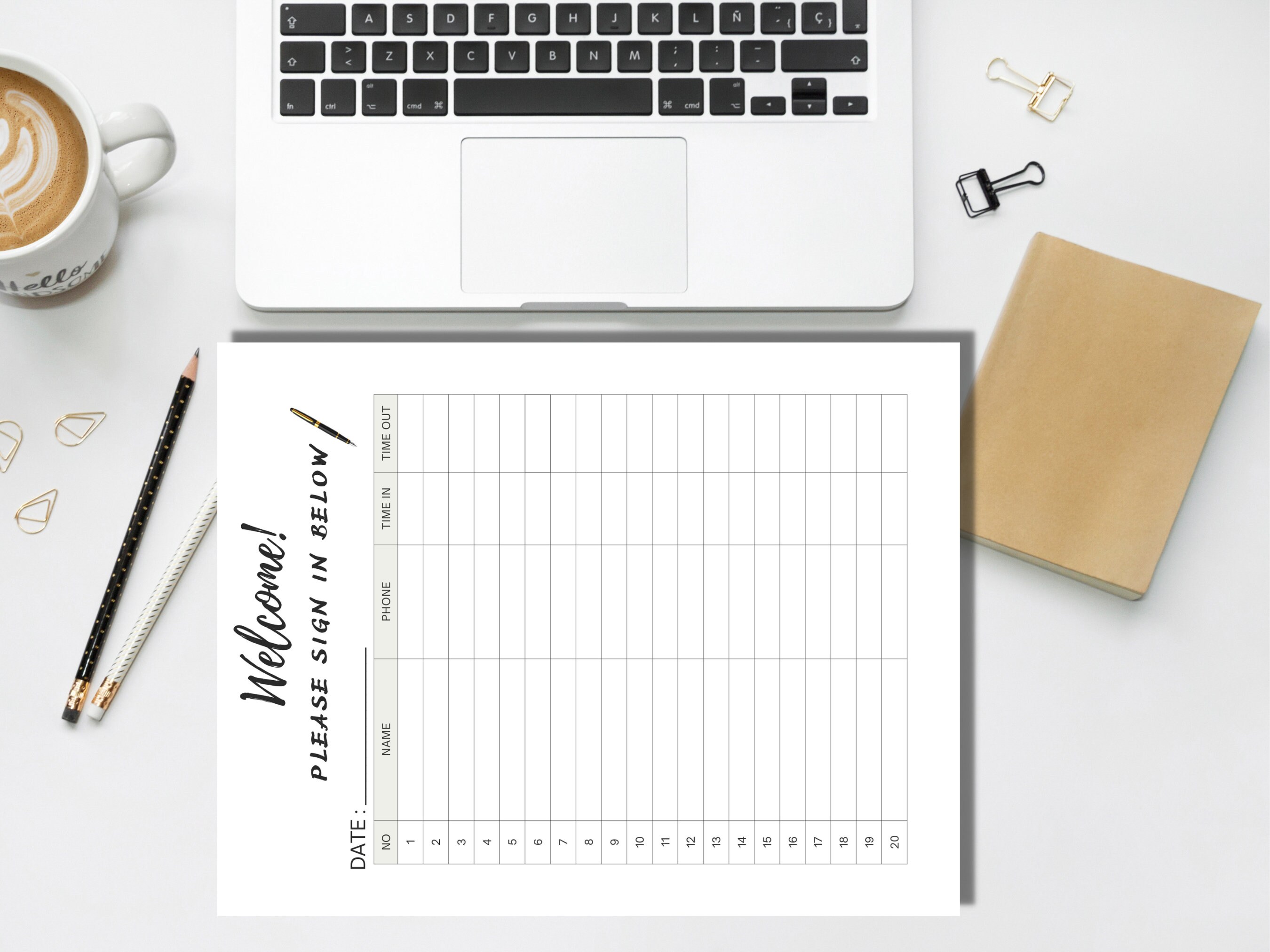 Printable Sign in Sheet, Instant Download, Welcome Sign in Sheet, Canva ...