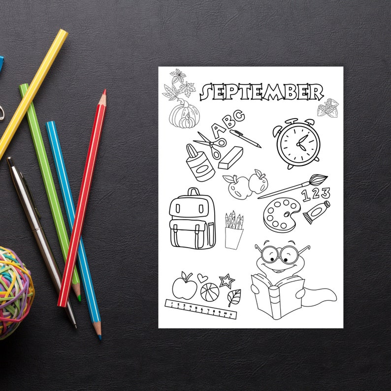 Back-to-school September Fun/ Printable Kids Coloring Page - Etsy