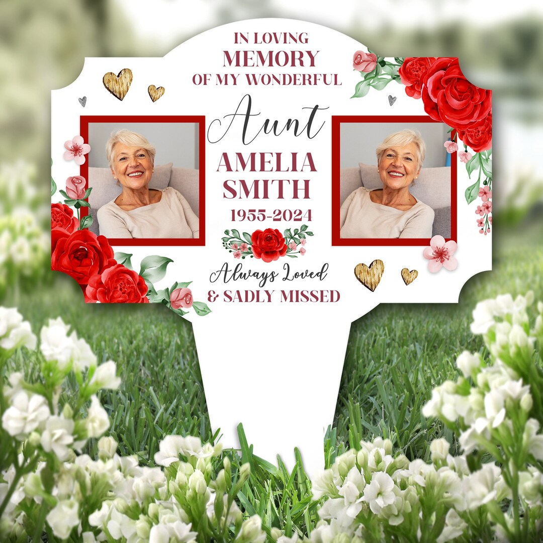 Aunt Red Roses Photo White Remembrance Garden Plaque Grave Marker ...