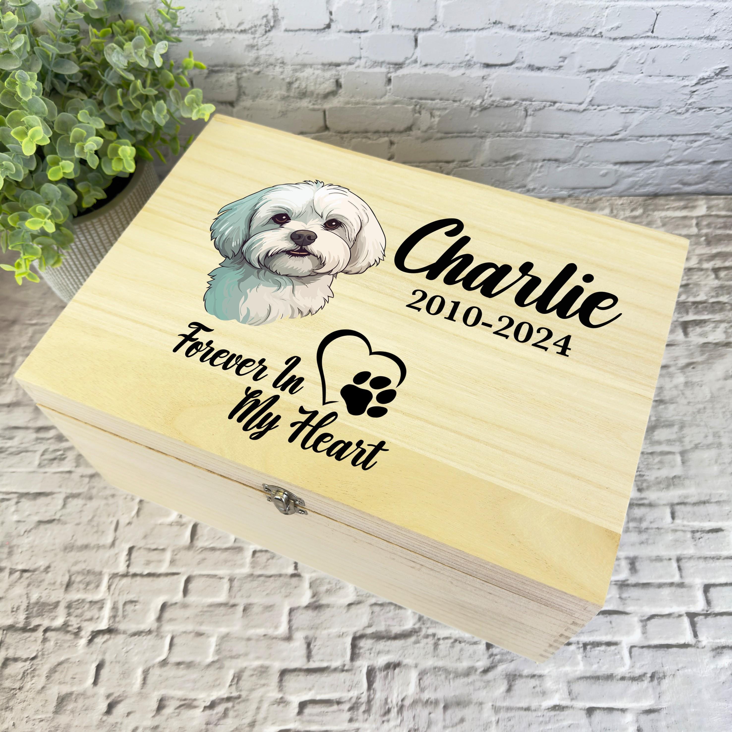 Maltese Dog Paw Print Heart Pet Memorial Personalised Wooden Memory ...