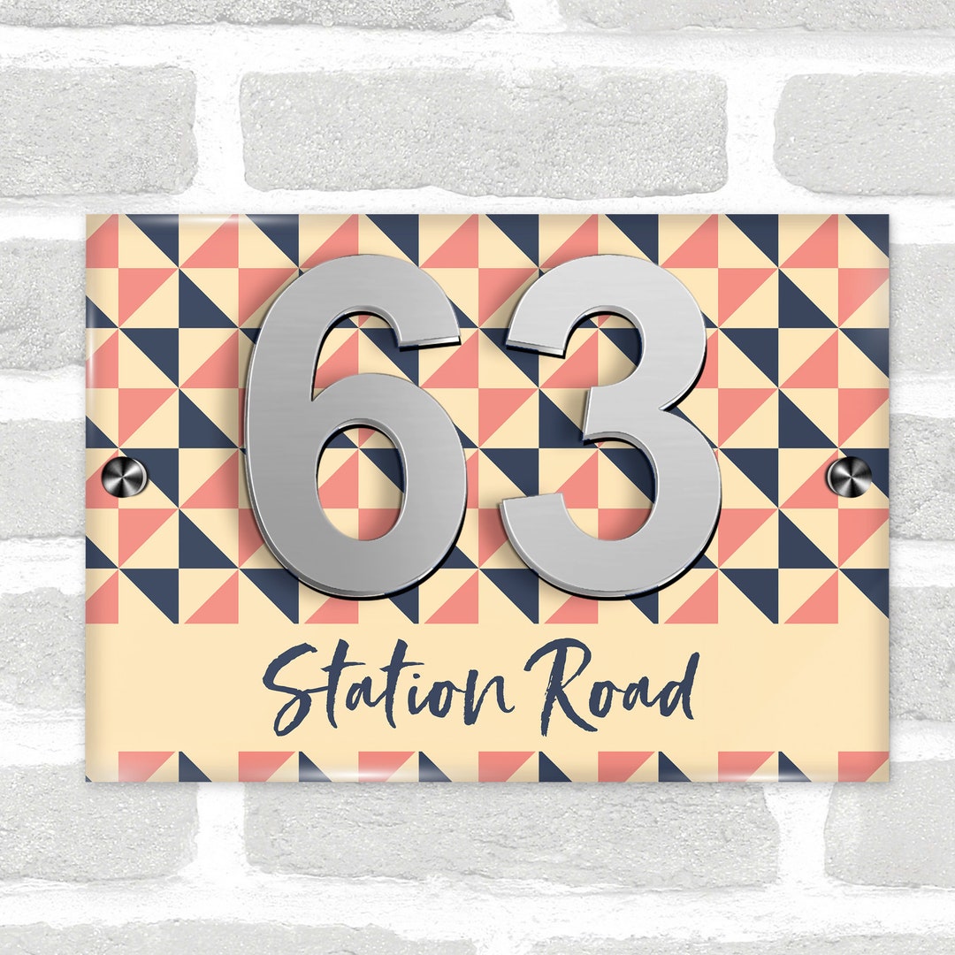 Geometric Triangle Pattern Tiles 3D Modern Acrylic Door Number House ...