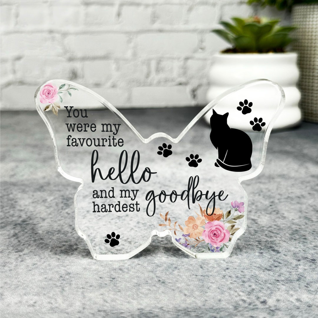 Pink Cat Silhouette Pet Memorial Butterfly Plaque Sympathy Gift ...