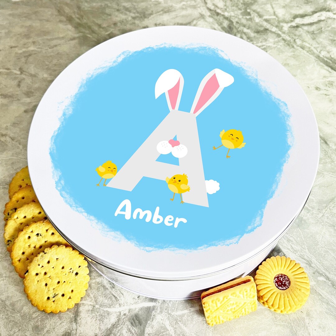 Bunny Ears Easter Letter A Round Personalised Gift Biscuit Sweets Treat ...