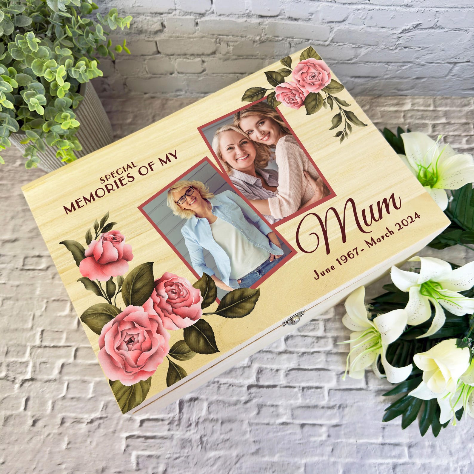 Mum Vintage Floral Photo Frames Memorial Personalised Wooden Memory ...