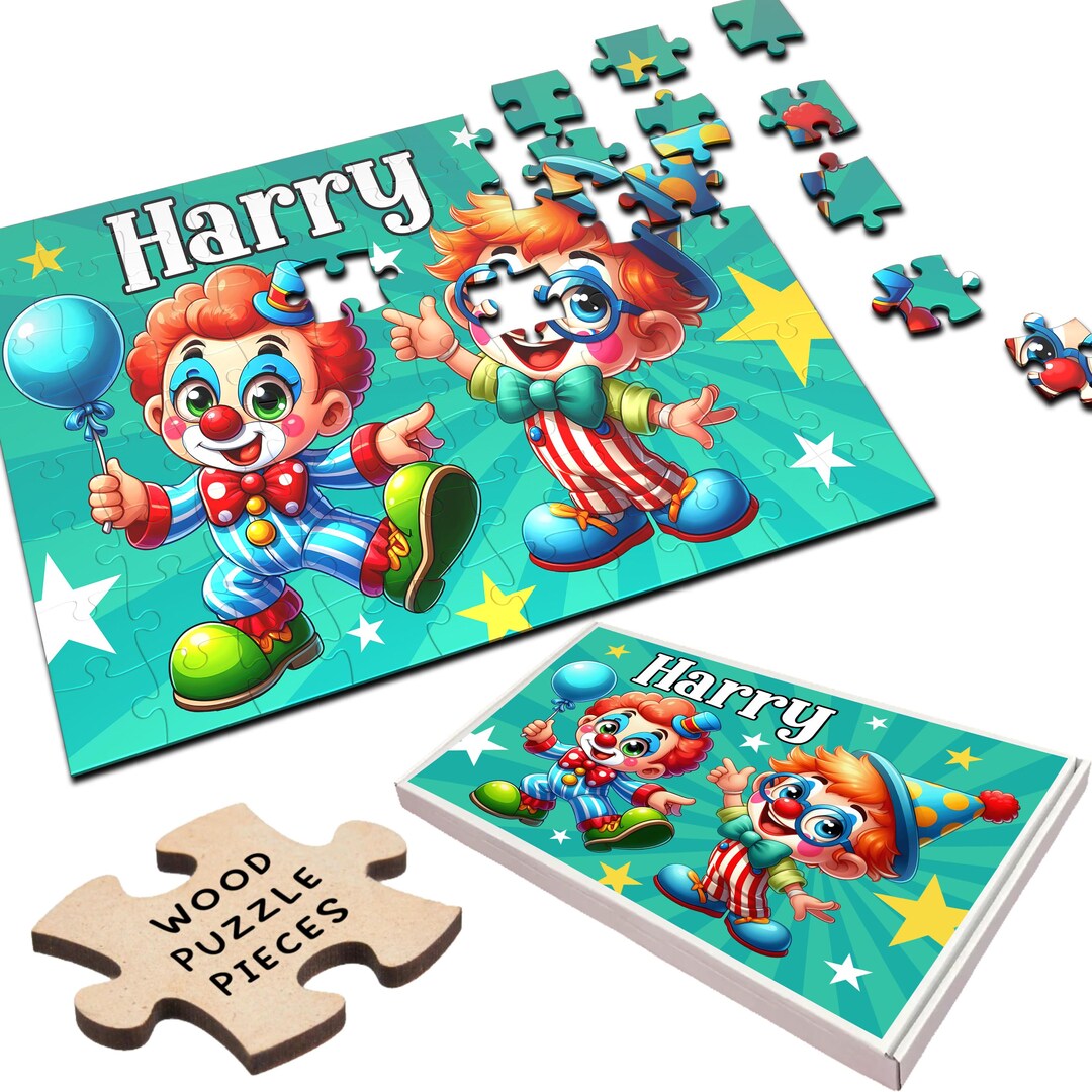 Funny Clowns Circus Gift for Kids Children Personalised Wooden Jigsaw ...