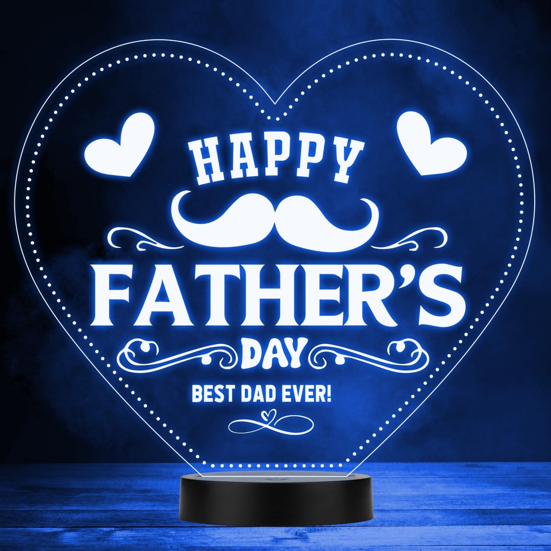 Moustache Happy Father's Day Best Dad Ever Hearts LED Colour Night ...