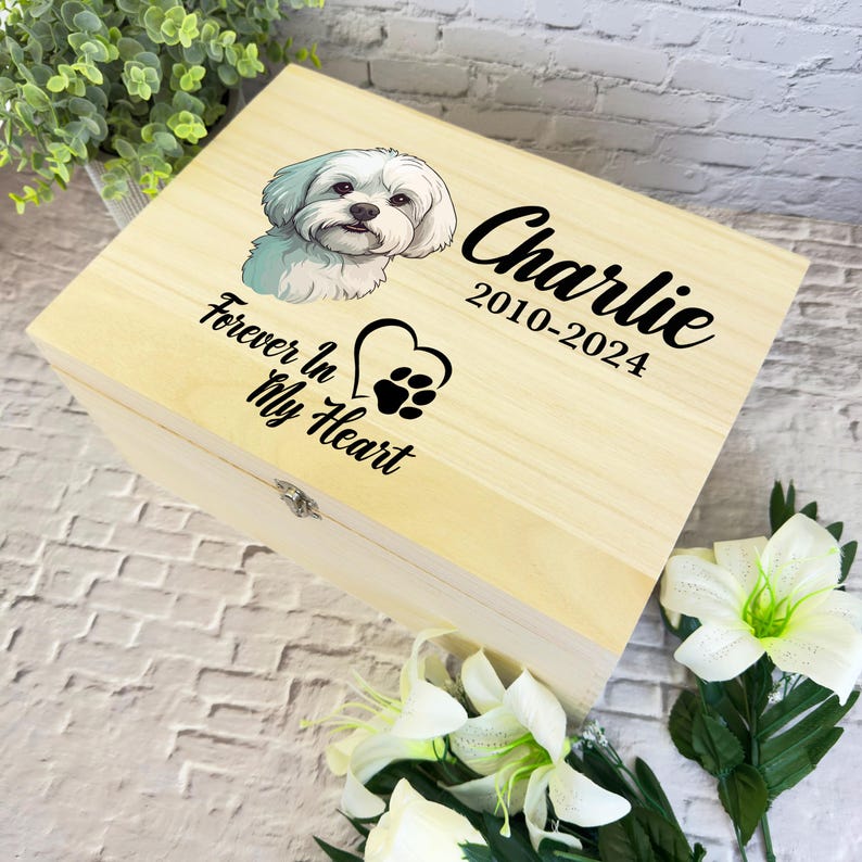 Maltese Dog Paw Print Heart Pet Memorial Personalised Wooden Memory ...