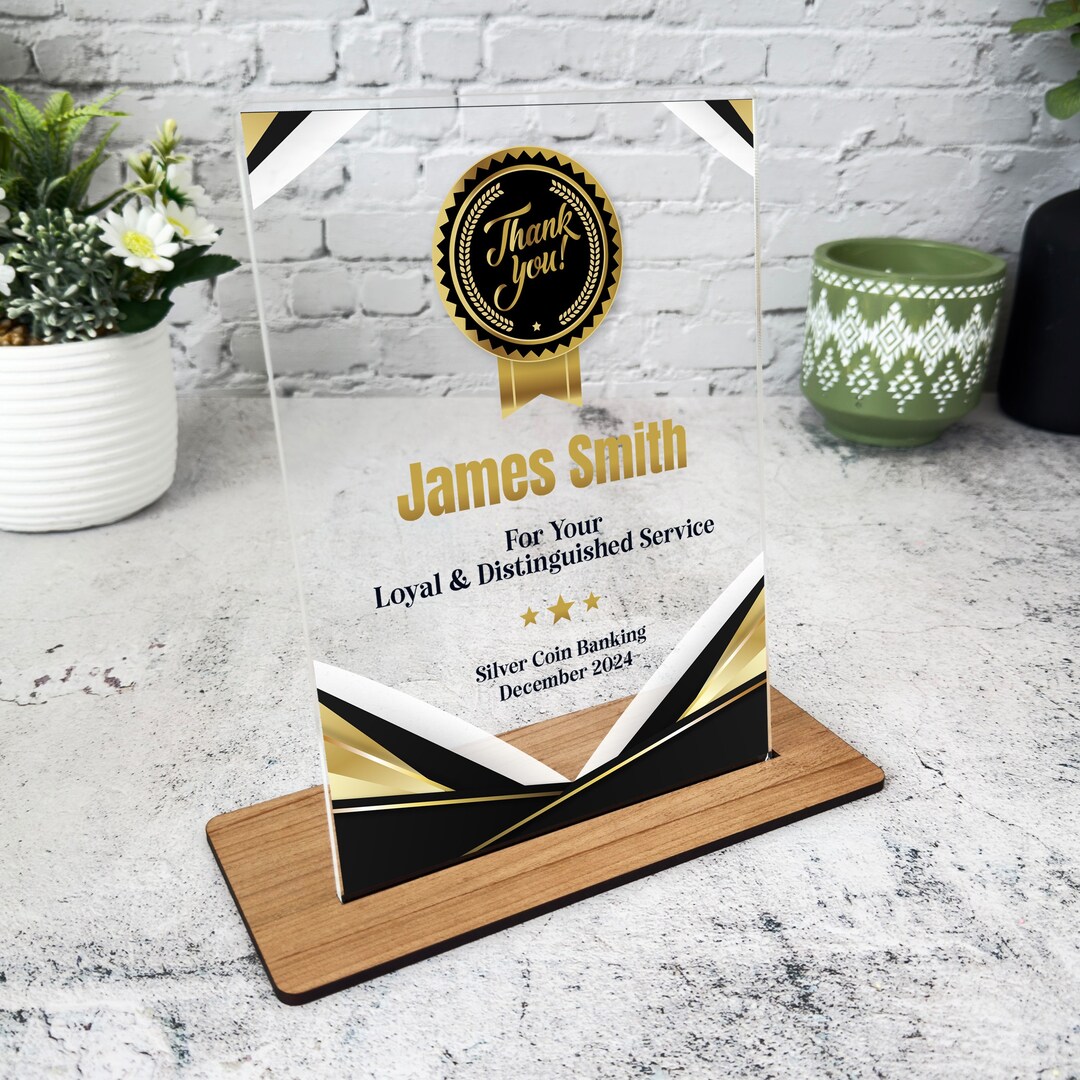 Thank You Loyal Service Award Black Gold Gift Employee Personalised ...