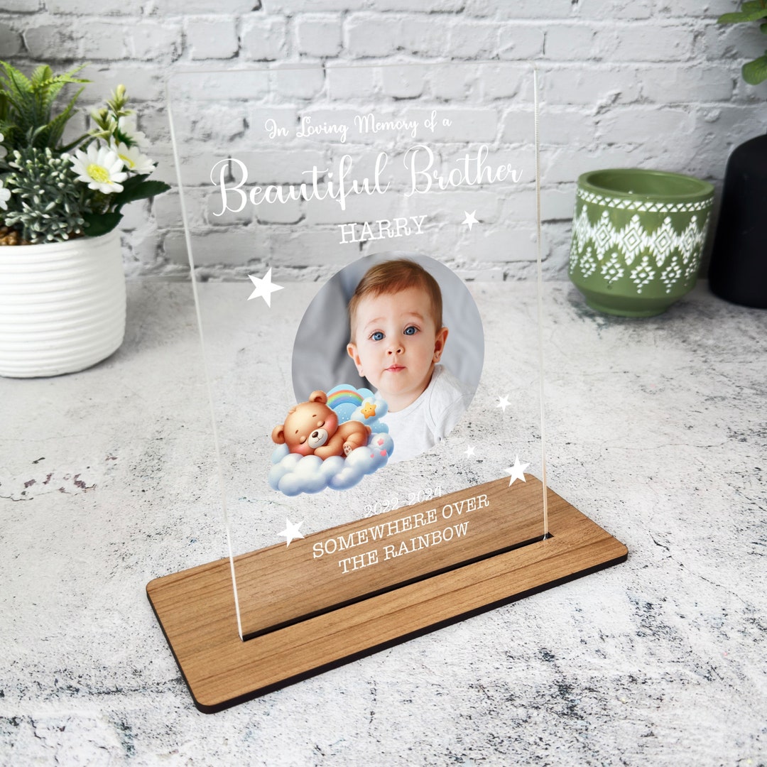 Brother Rainbow Sleep Bear Photo Memorial Keepsake Gift Personalised ...