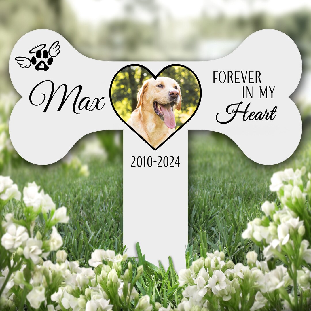 Bone Heart Photo Dog Pet Remembrance Garden Plaque Grave Marker ...