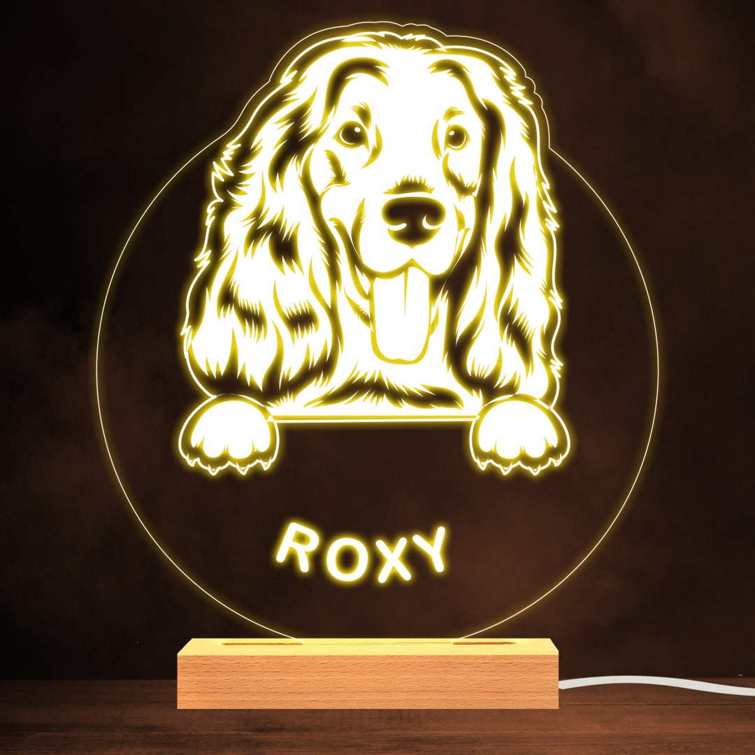 Cocker Spaniel Dog Pet Silhouette Warm White Lamp Personalised Gift ...
