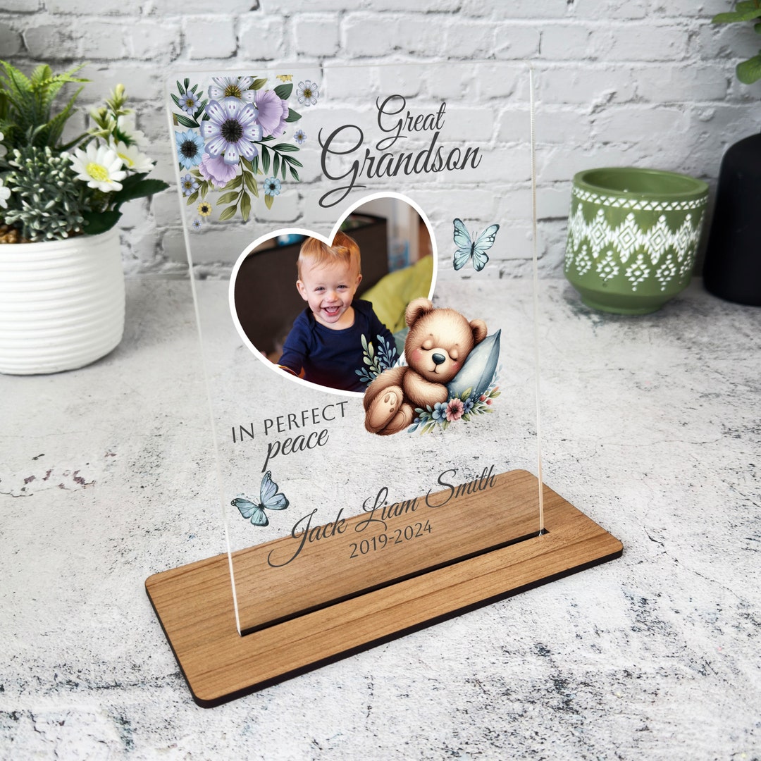 Great Grandson Sleep Angel Heart Photo Keepsake Memorial Personalised ...