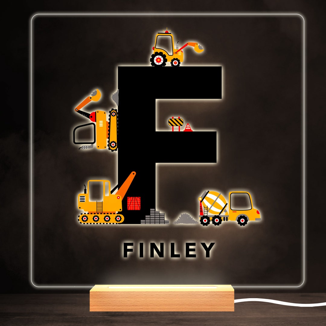 Construction Vehicles Alphabet Letter F Square Personalised Gift Night ...